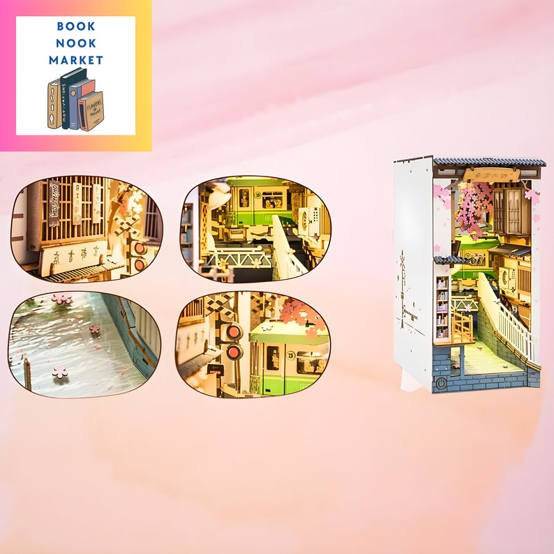DIY LED Light Sakura Tram Book Nook DIY Light up Book Nook Miniature ...