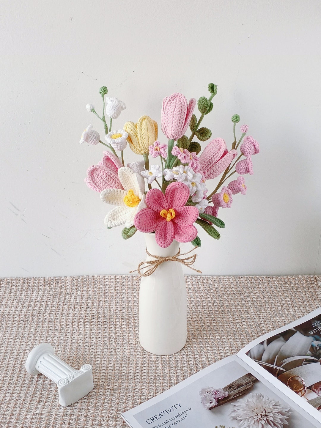 Crochet Flowers Bouquet, Everlasting Tulips, Pink, Purple, Blue ...