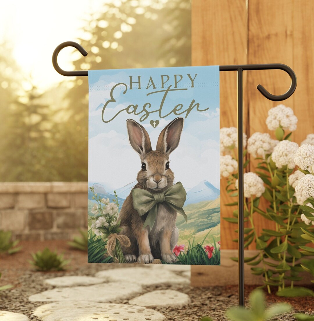Happy Easter, Bunny Garden Flag, Christian Flag, Garden Banner, Happy ...