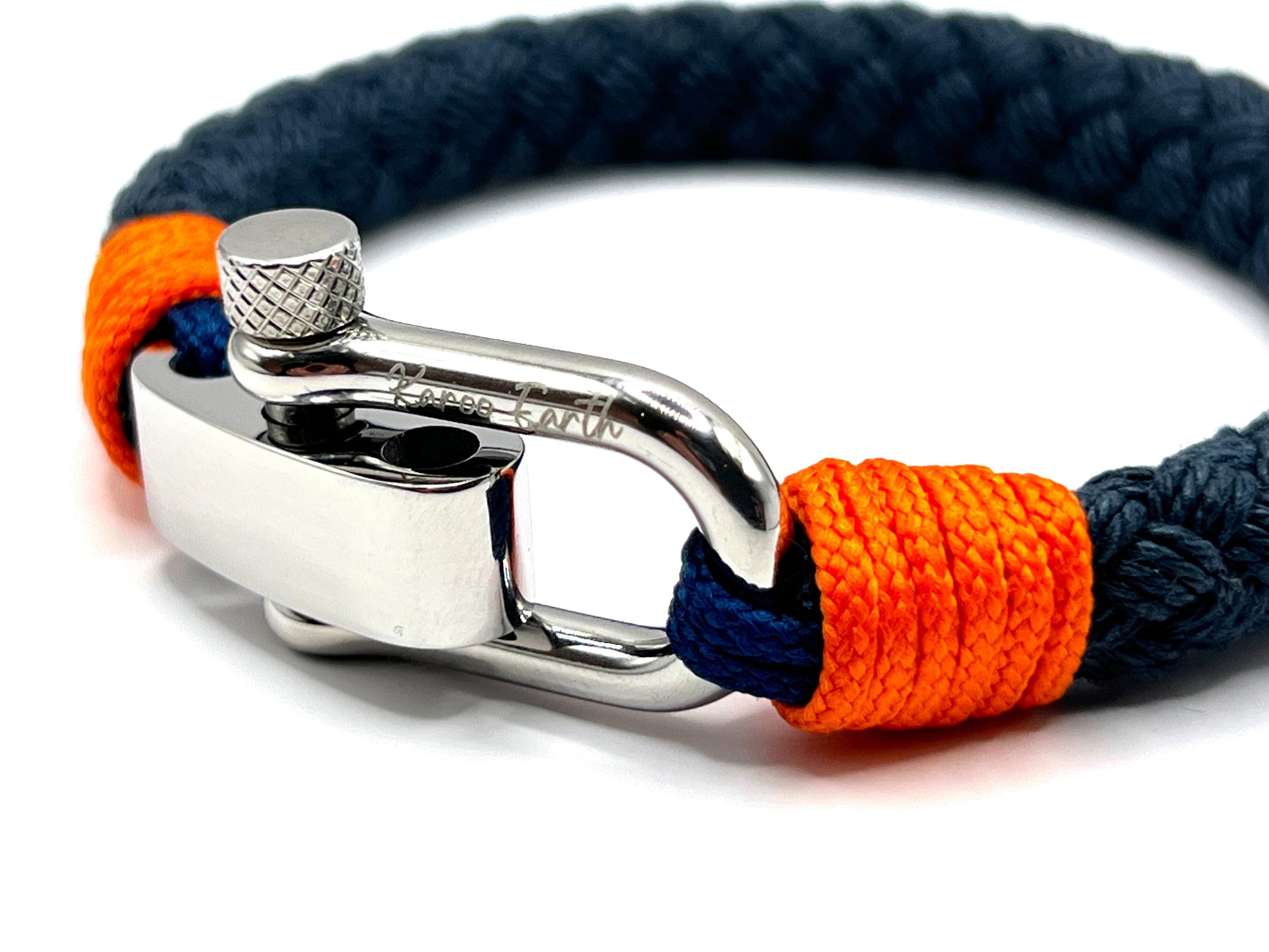 Men's Nautical Rope Bracelet, Durable Navy Blue Rope With Orange Detail ...