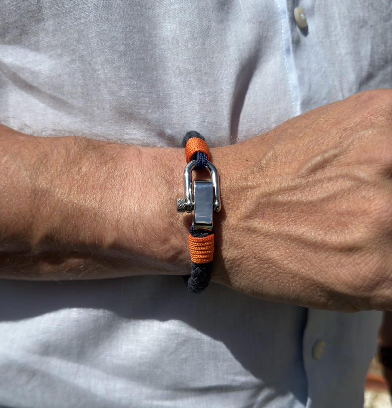 Men's Nautical Rope Bracelet, Durable Navy Blue Rope With Orange Detail ...
