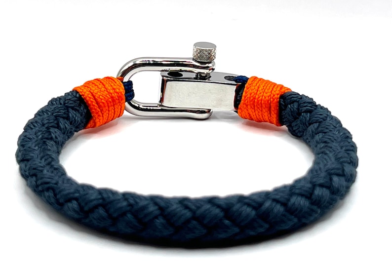 Men's Nautical Rope Bracelet, Durable Navy Blue Rope With Orange Detail ...