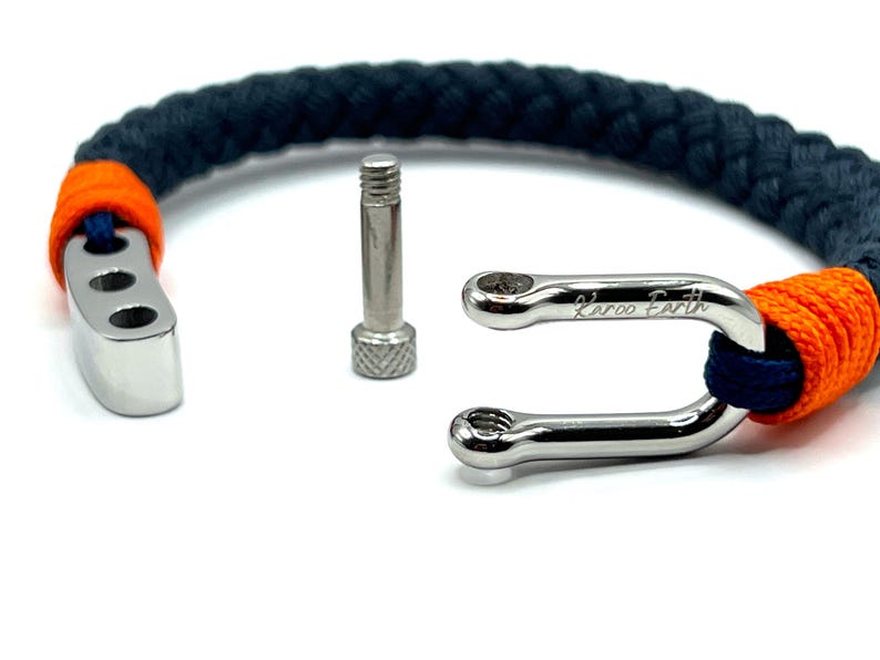 Men's Nautical Rope Bracelet, Durable Navy Blue Rope With Orange Detail ...