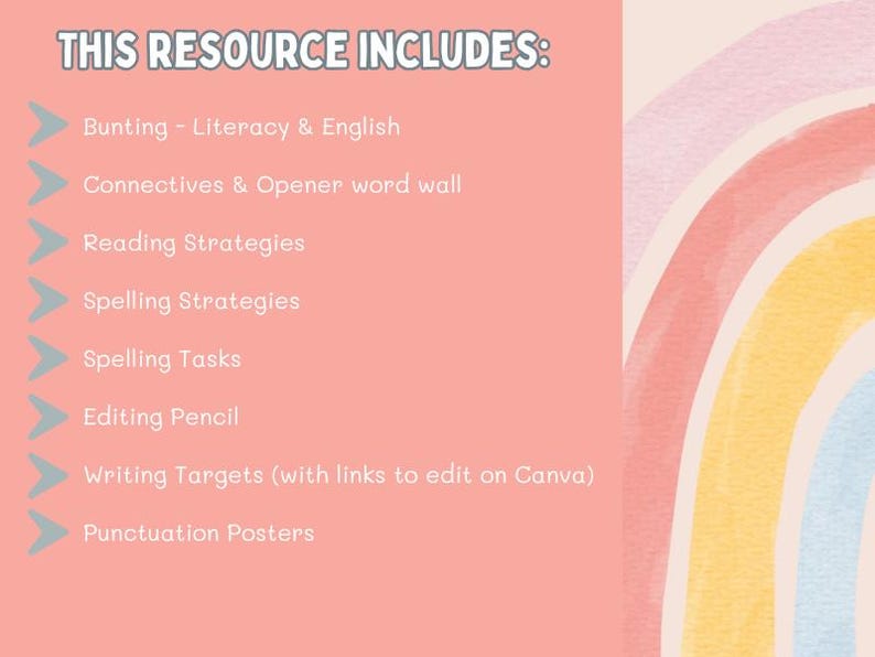 Boho Rainbow Themed Literacy Resources Classroom/bulletin Board Wall ...