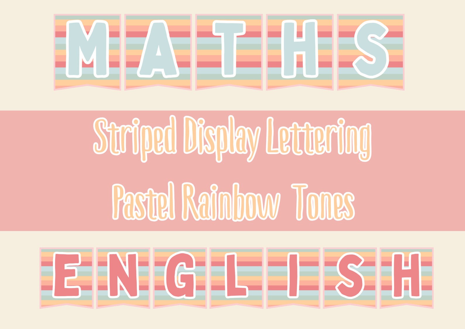 Pastel Rainbow Themed Subject Bulletin Board Display Bunting/lettering ...