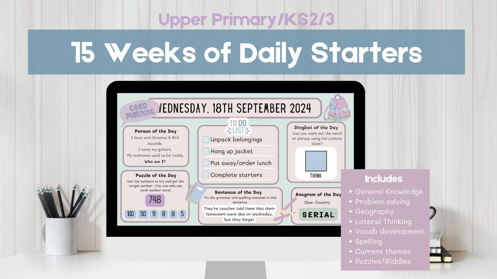 ASN Friendly/calming Colours Daily Morning Starter Class Display Slides ...