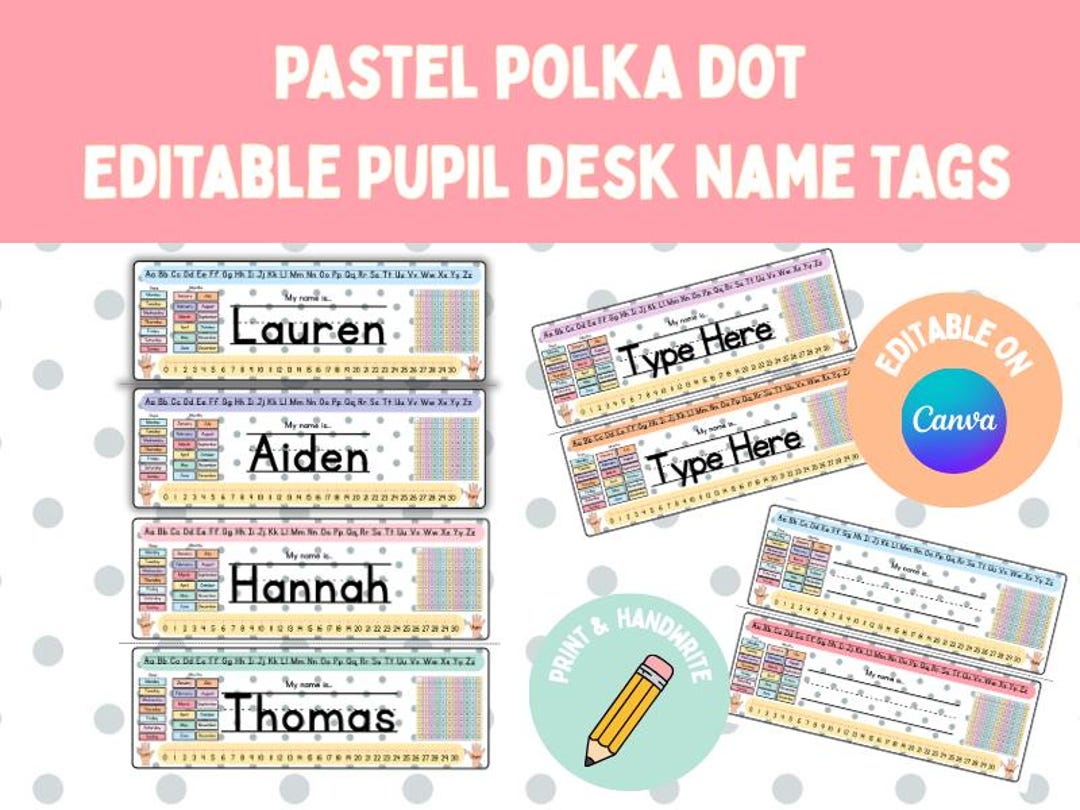 Pastel Polka Dot Themed Pupil Desk Name Tags Editable - Etsy