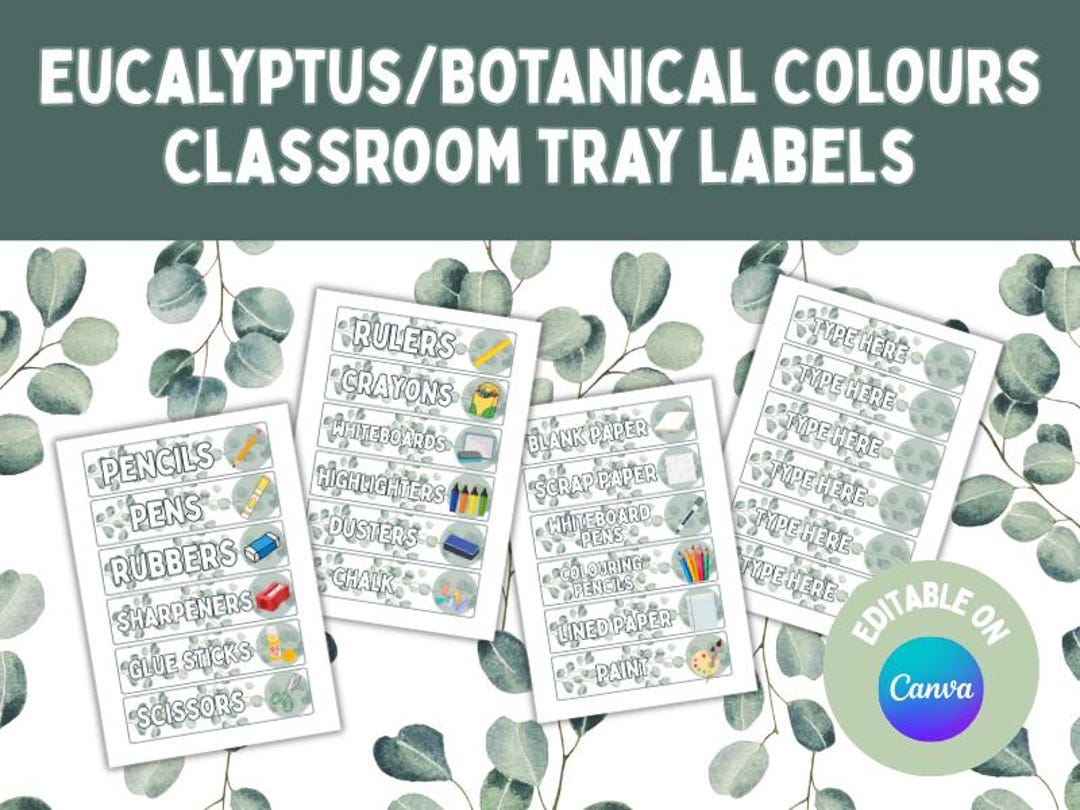 Eucalyptus Botanical Classroom Tray Labels - Etsy