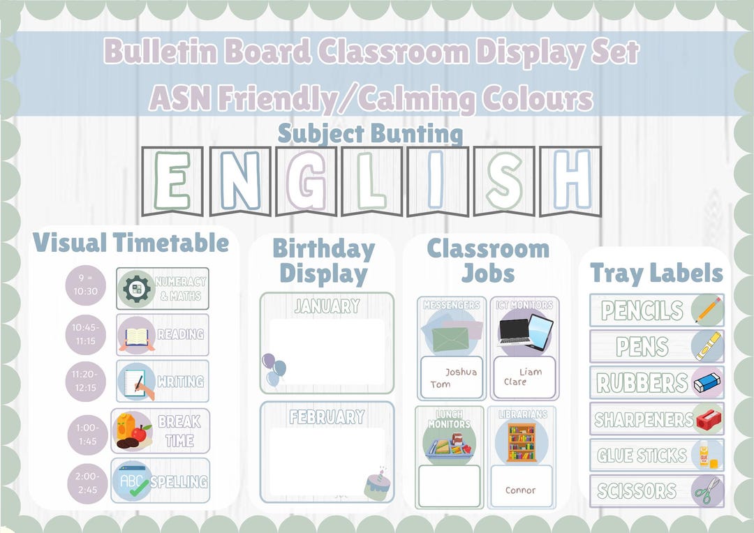 Classroom Bulletin Board Display Bundle ASN Friendly/calming Colours - Etsy