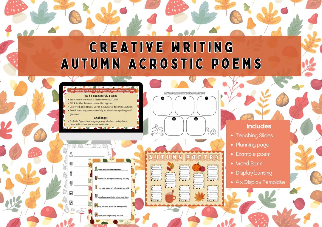 Autumn Acrostic Poem Writing Lesson & Display Bundle - Etsy