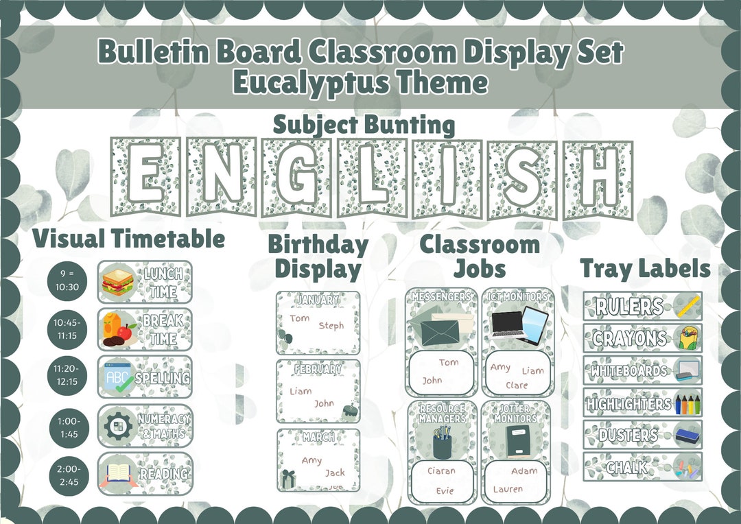 Eucalyptus Themed Classroom Bulletin Board Display Bundle - Etsy