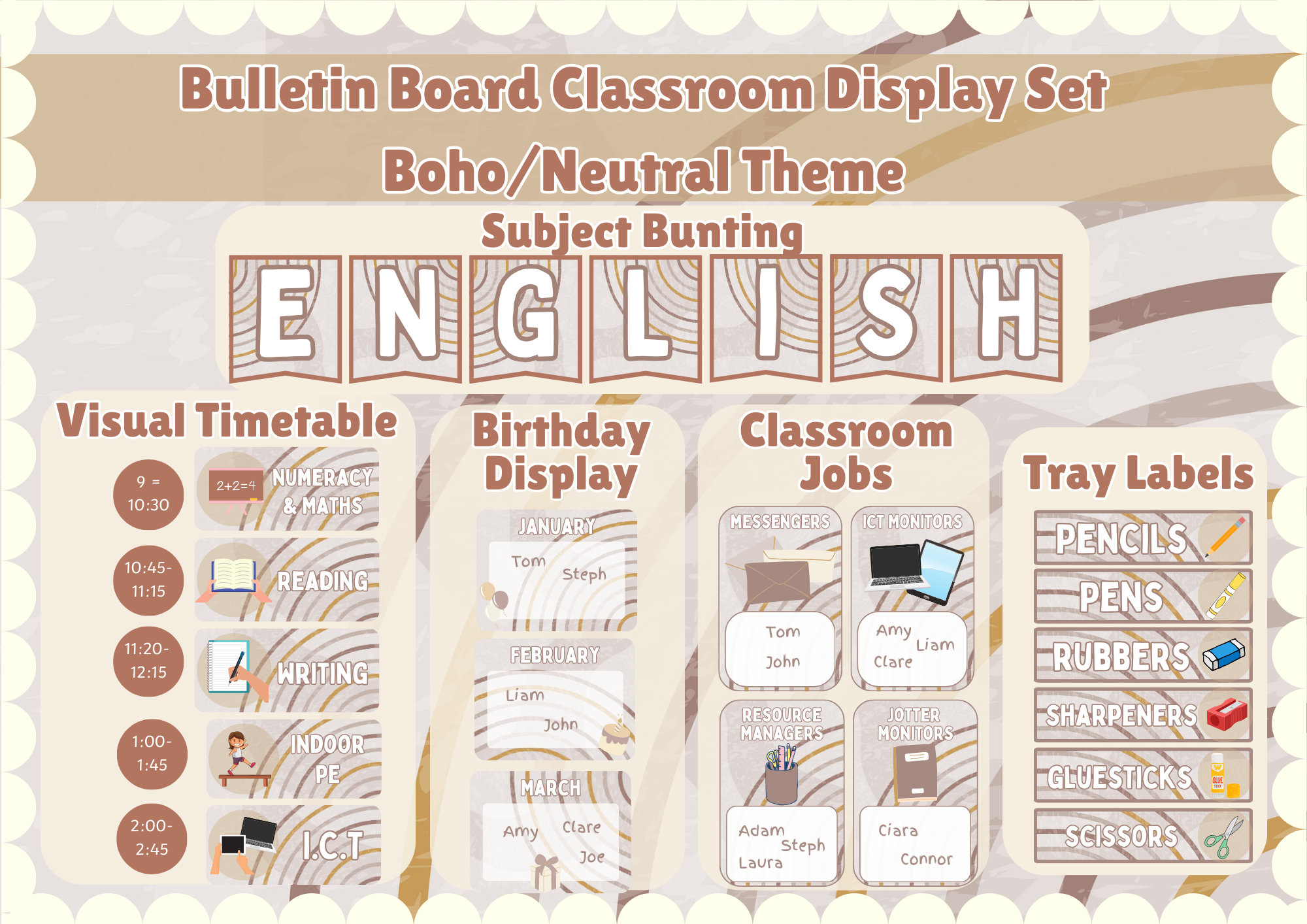 Boho Neutral Themed Classroom Bulletin Board Display Bundle - Etsy