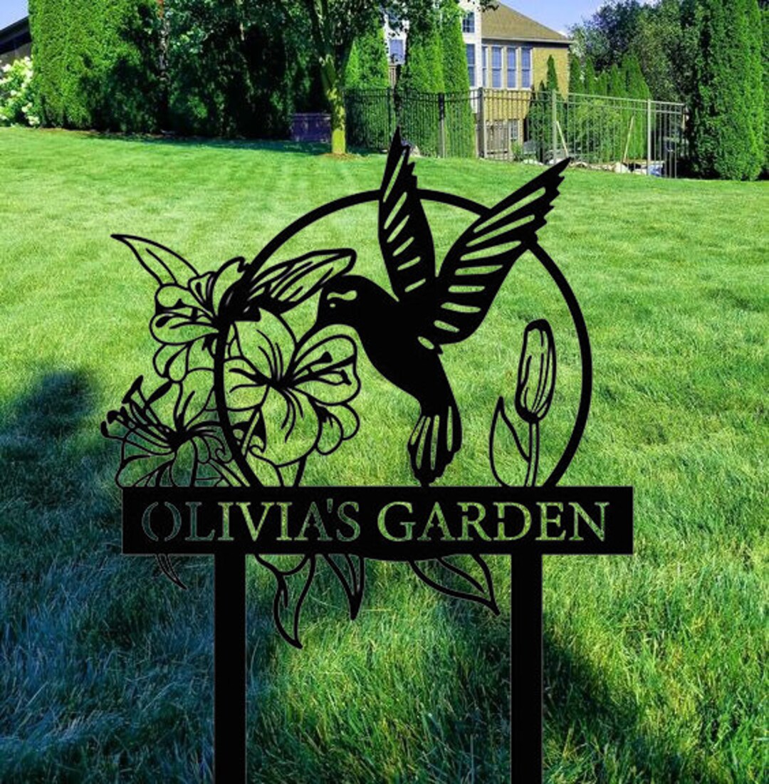 Custom Hummingbird Metal Garden Decor Custom Garden Sign Personalized