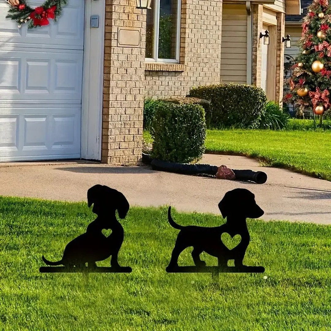 Dog Silhouette Metal Garden Sign, Dachshund Love Garden Sign, Metal ...
