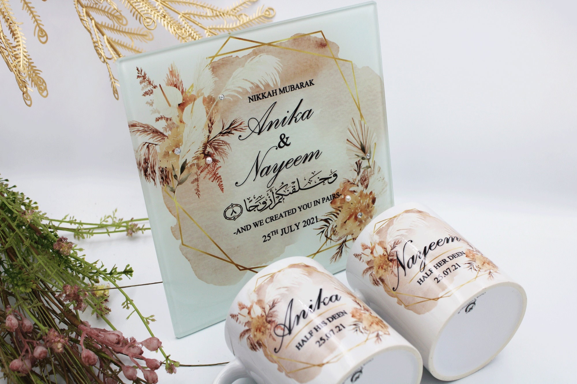Personalised Wedding Islamic Mug Frame Set, Nikkah Frame Half Deen Mugs ...