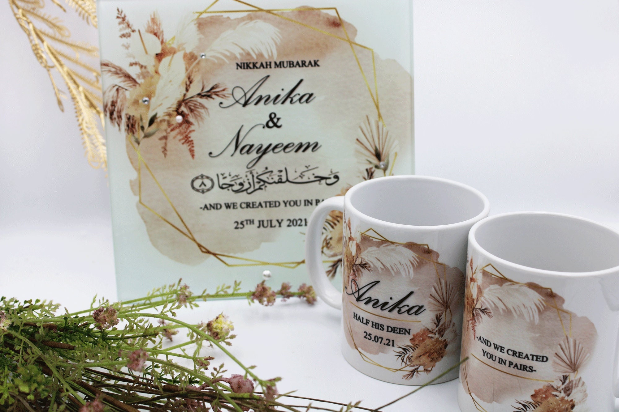 Personalised Wedding Islamic Mug Frame Set, Nikkah Frame Half Deen Mugs ...