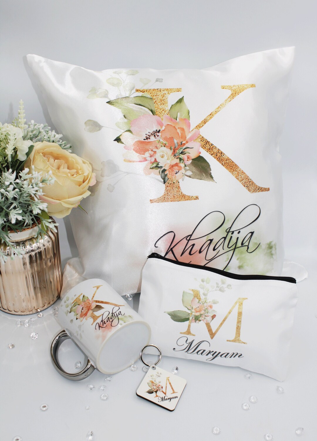 Personalized Satin Islamic Gift Set, Floral Monogram Eid Gift - Etsy