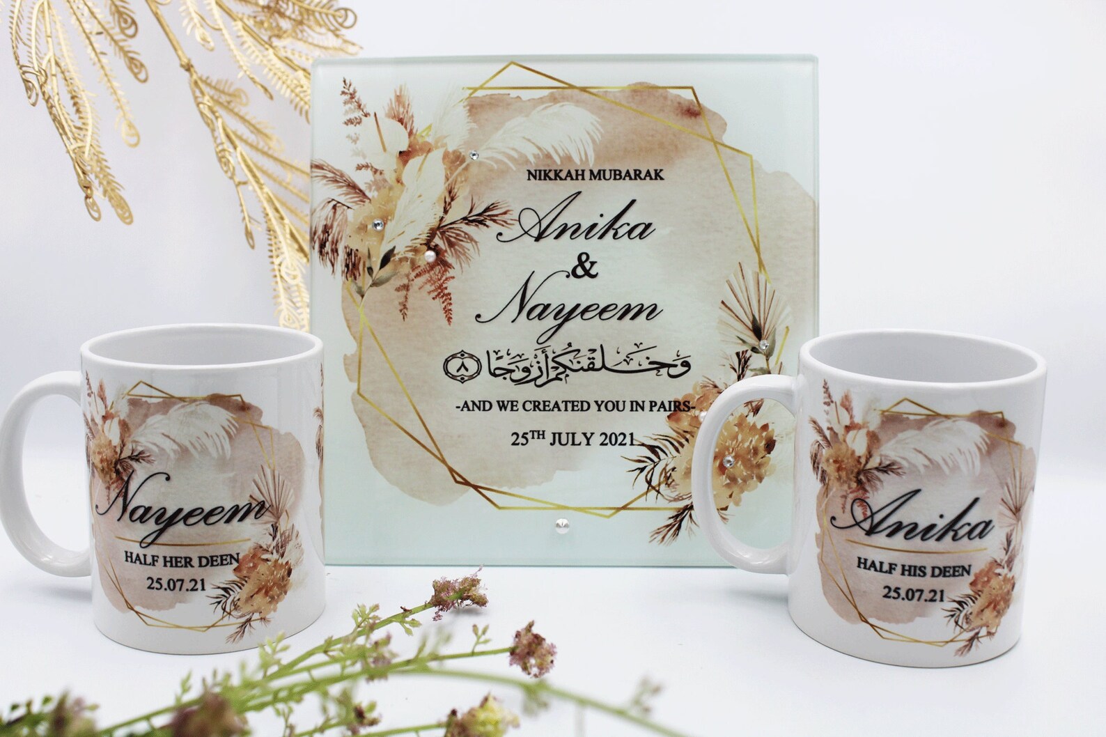 Personalised Wedding Islamic Mug Frame Set, Nikkah Frame Half Deen Mugs ...