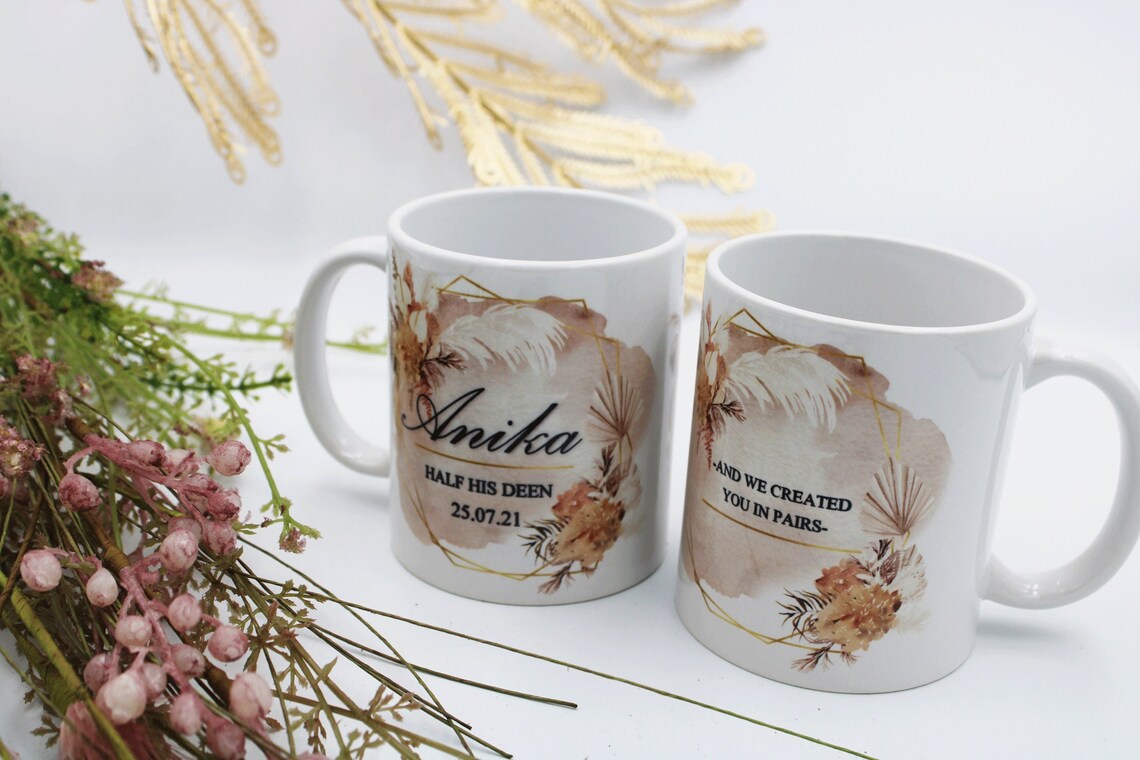 Personalised Wedding Islamic Mug Frame Set, Nikkah Frame Half Deen Mugs ...