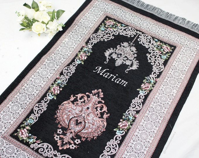 Personalized Couple Prayer Mat Set 2 Rose Patterned Heart Shaped Prayer ...