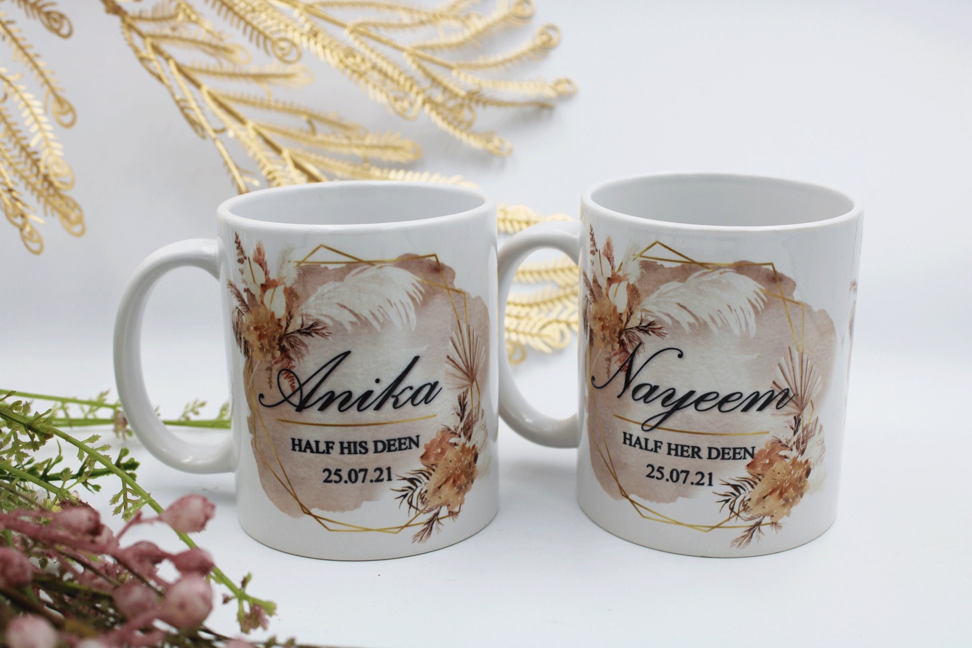 Personalised Wedding Islamic Mug Frame Set, Nikkah Frame Half Deen Mugs ...