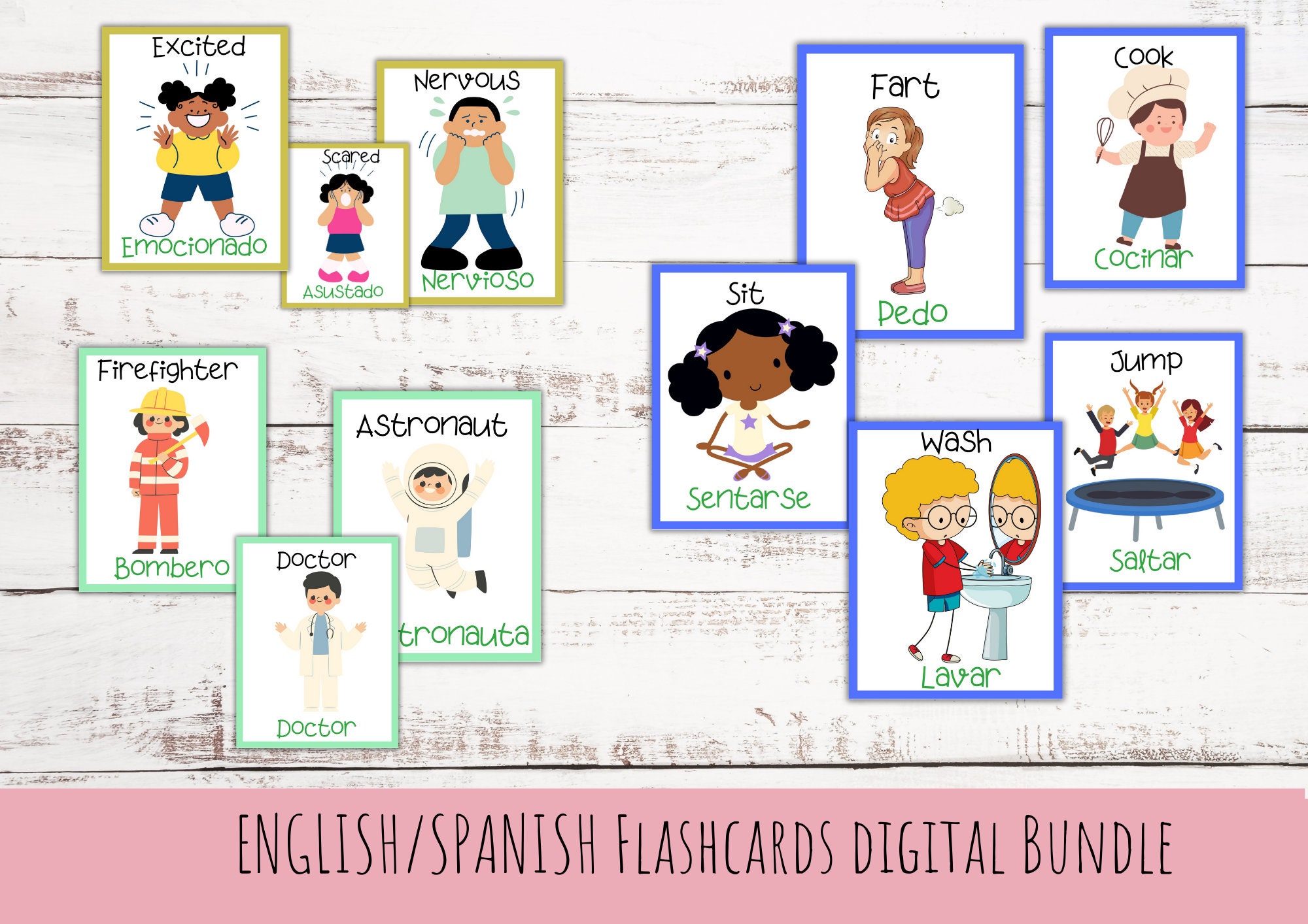 English/spanish Flashcards Bundle for Kids -18 Different Categories ...