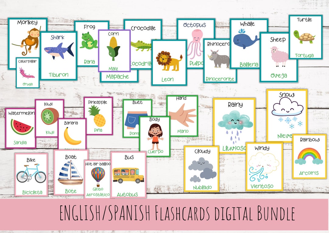English/spanish Flashcards Bundle for Kids -18 Different Categories ...