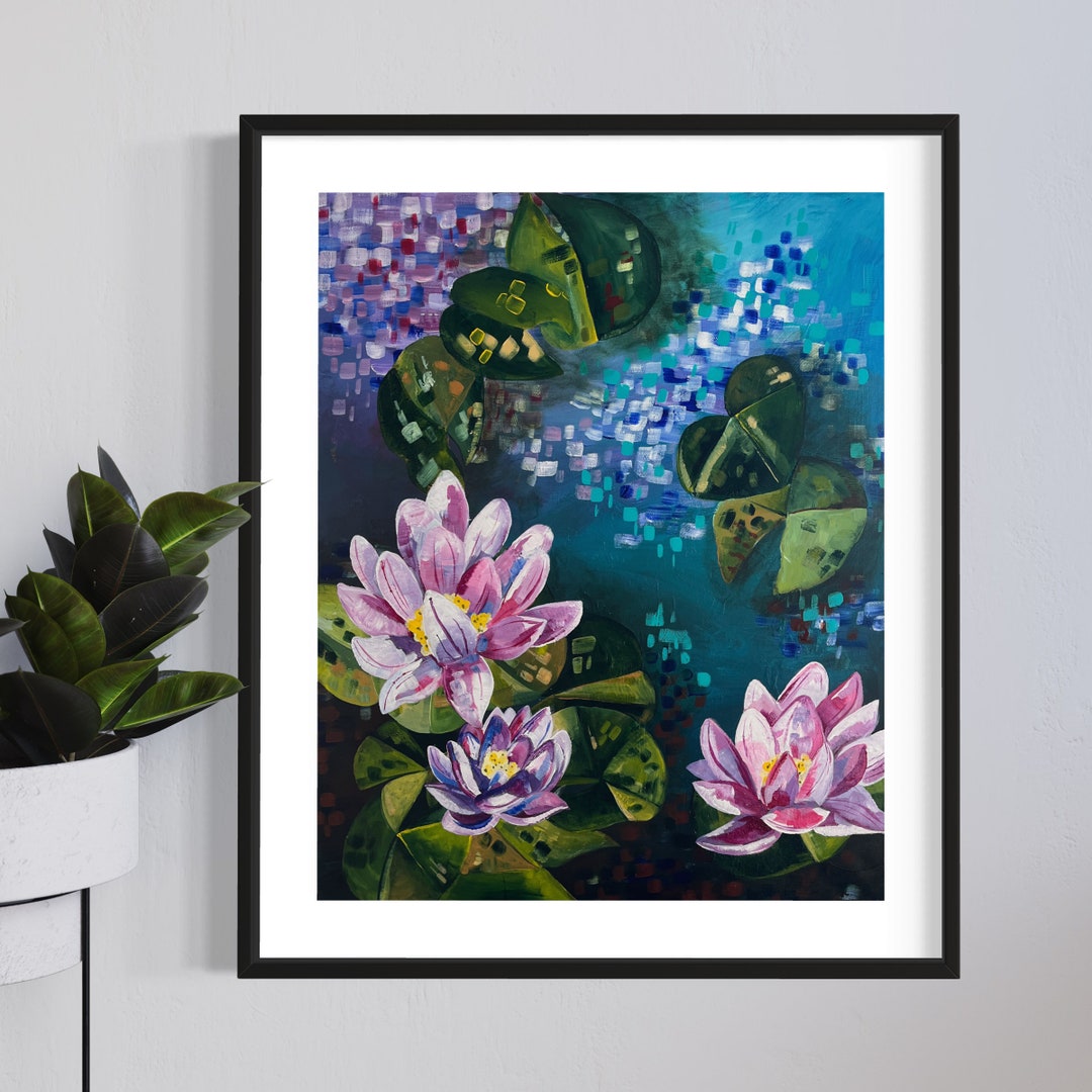 Water Blossoms Print | Lotus Flower Art | Original Acrylic Painting ...