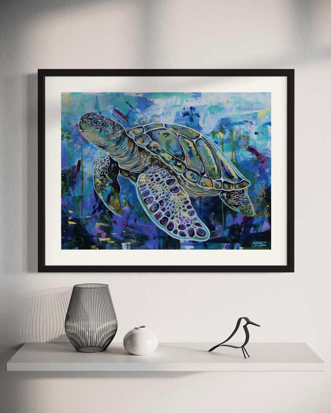 Sea Turtle Acrylic Painting Giclee Print by Natalie Carmella, Signed by ...