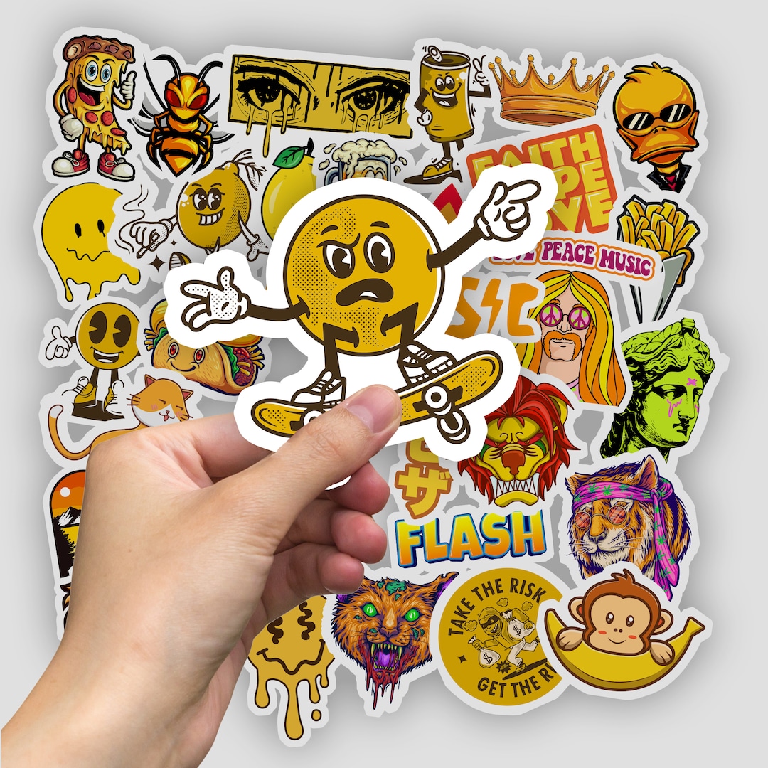 50pc Yellow Stickers Cool Vinyl Cute Decals | Sticker Bomb | Street Art ...