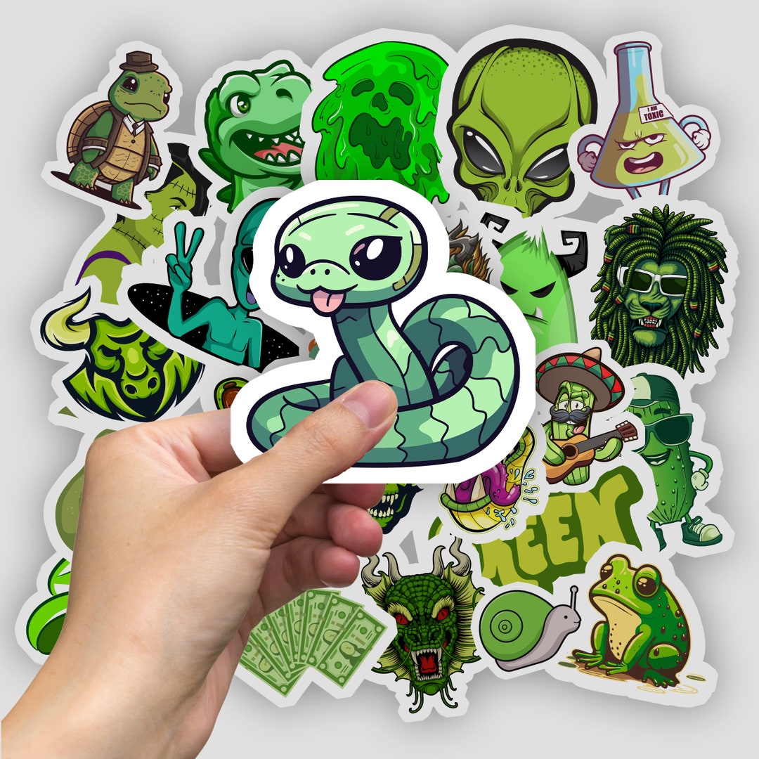 25pc Green Stickers Cool Vinyl Cute Decals | Sticker Bomb | Street Art ...
