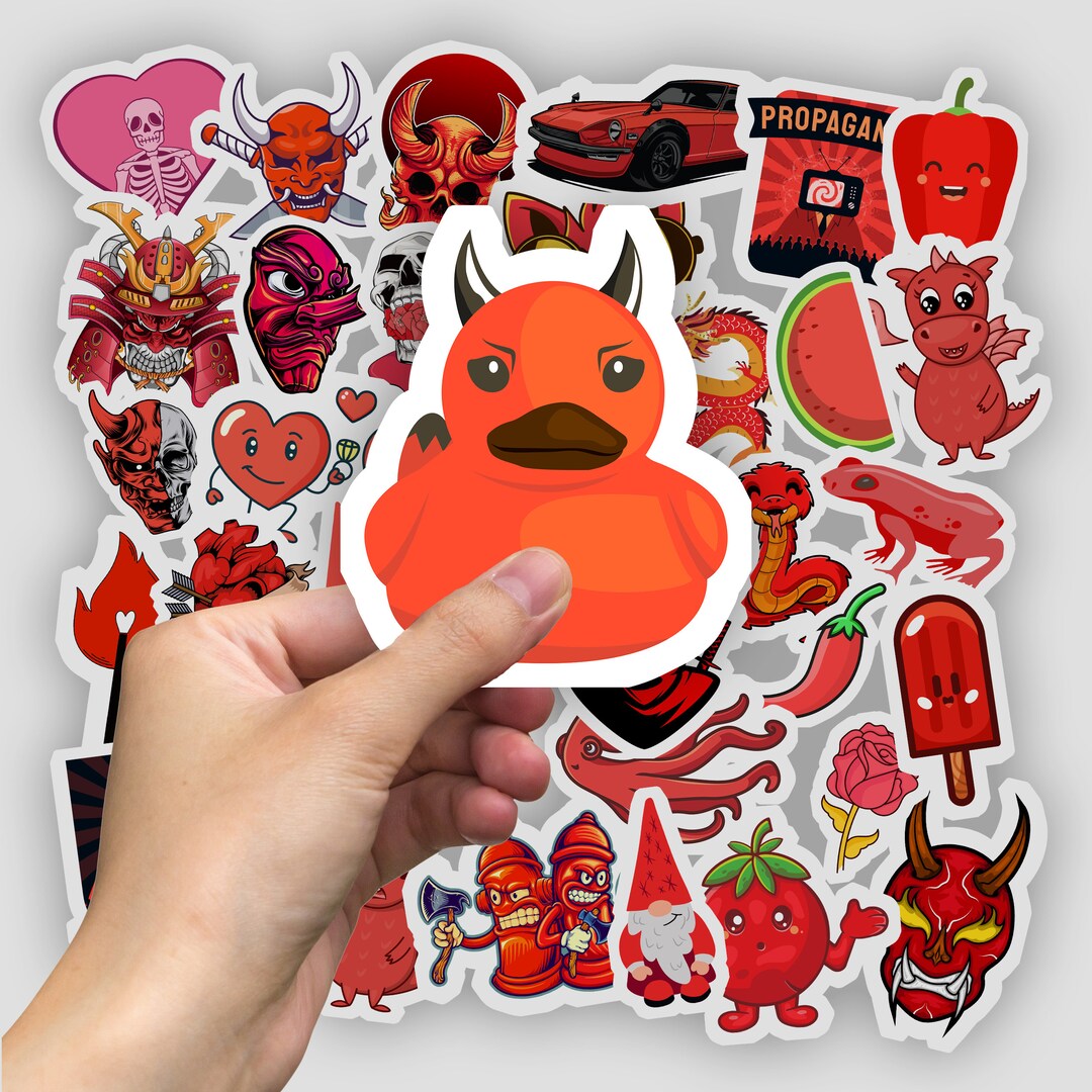50pc Red Stickers Cool Vinyls Cute Decals | Sticker Bomb | Street Art ...