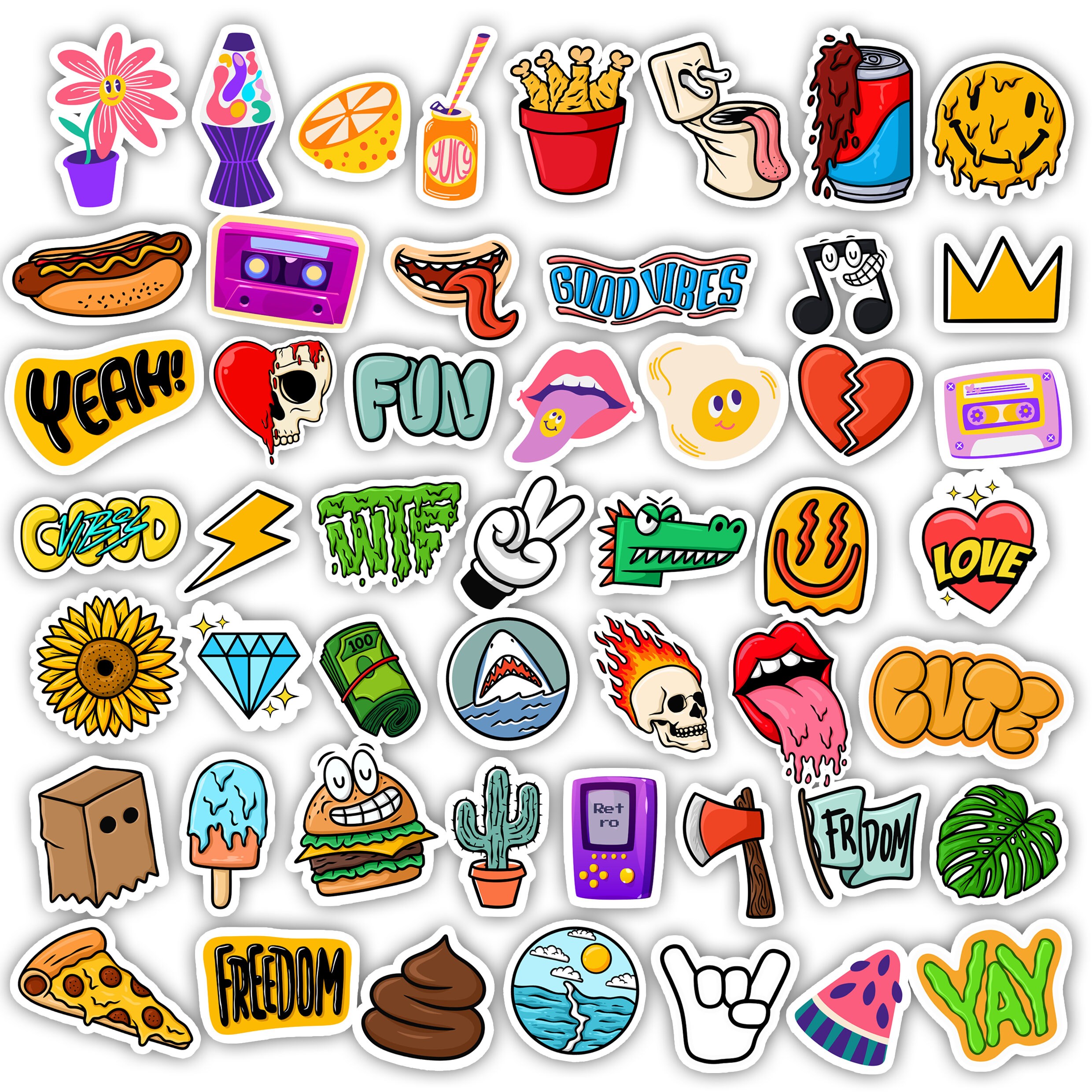 50pc Cartoon Stickers Kids Vinyls Cute Decals | Sticker Bomb | Children ...