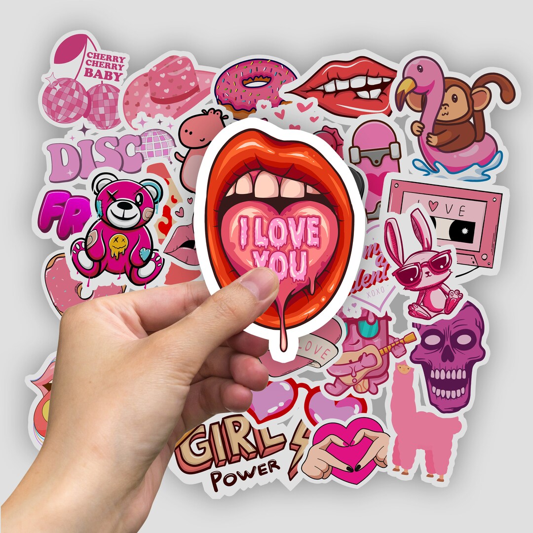 50pc Funny Girl Stickers Pink Vinyl Cute Decals | Sticker Bomb | Street ...
