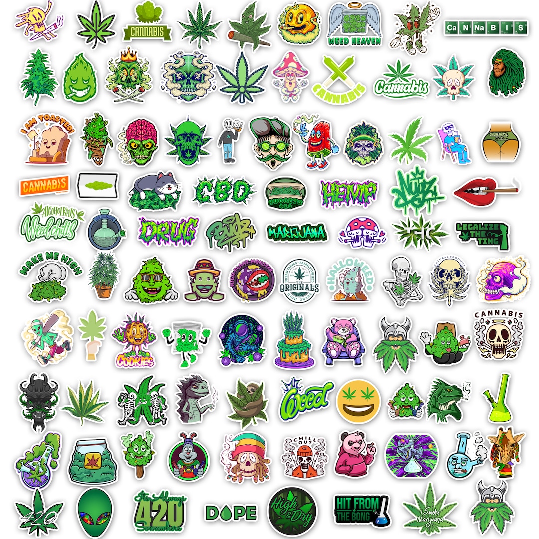 100pc Weed Stickers Cannabis Vinyls Stoner Decals Sticker Bomb Street Art Smoking Sticker Pack ...