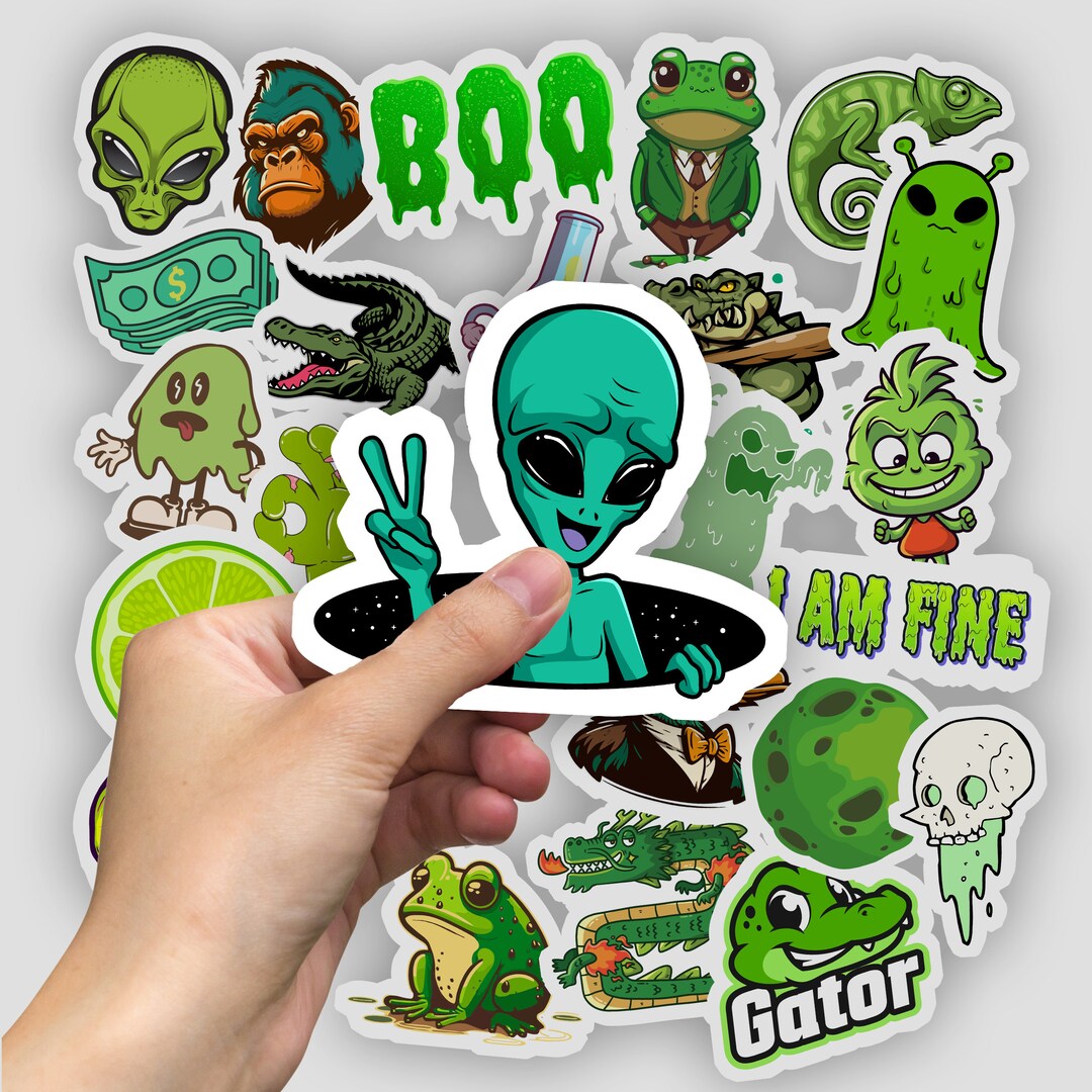 50pc Green Stickers Cool Vinyl Cute Decals | Sticker Bomb | Street Art ...
