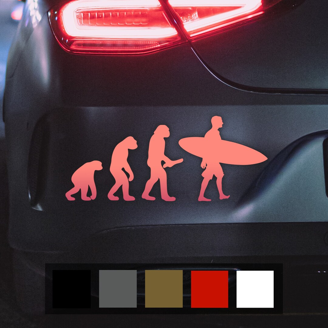Car Evolution Surfer Funny Car Decal Window & Bumper Car Sticker Van ...