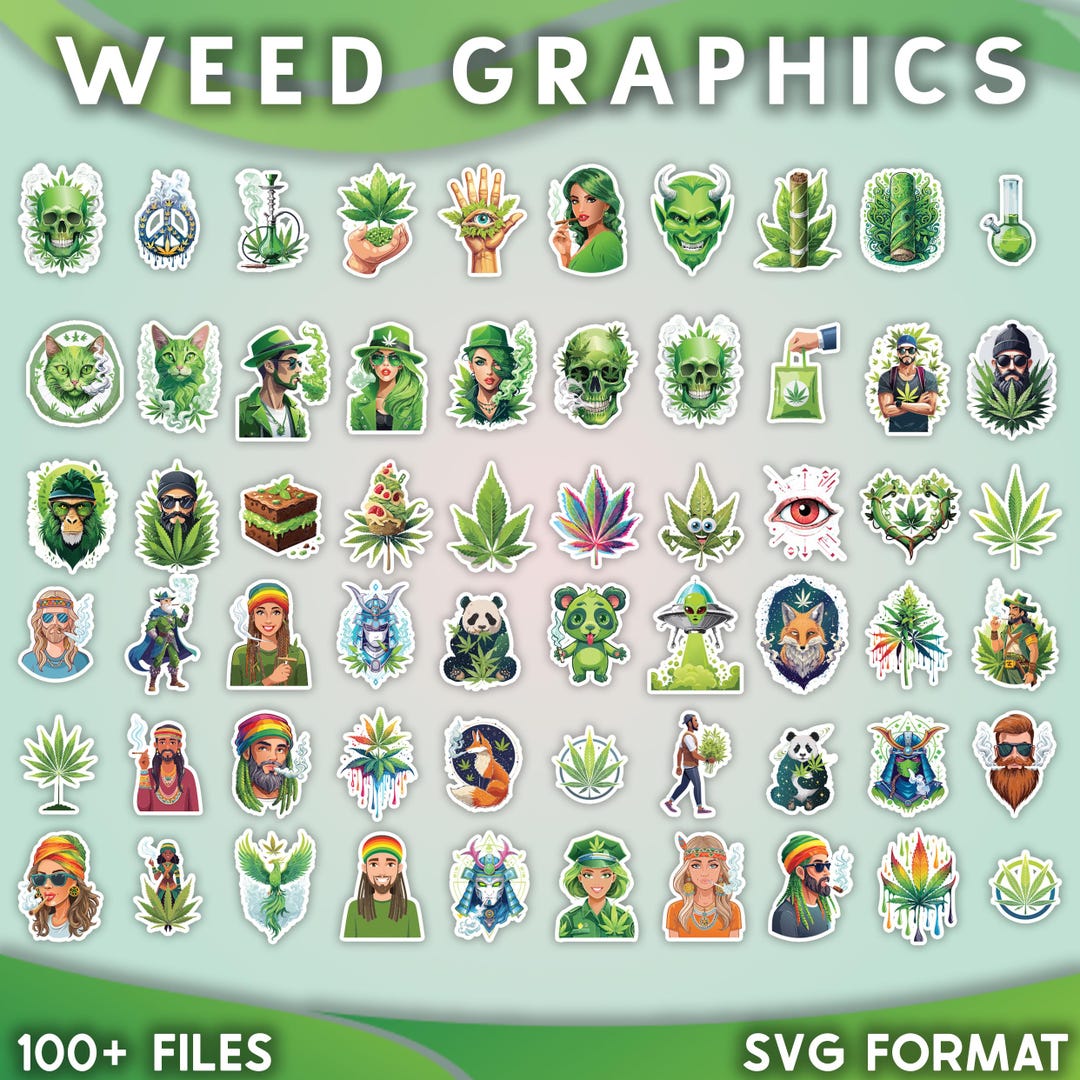 100+ Weed SVG PNG Jpeg Mega Bundle | Cannabis Vectors | Weed Designs ...