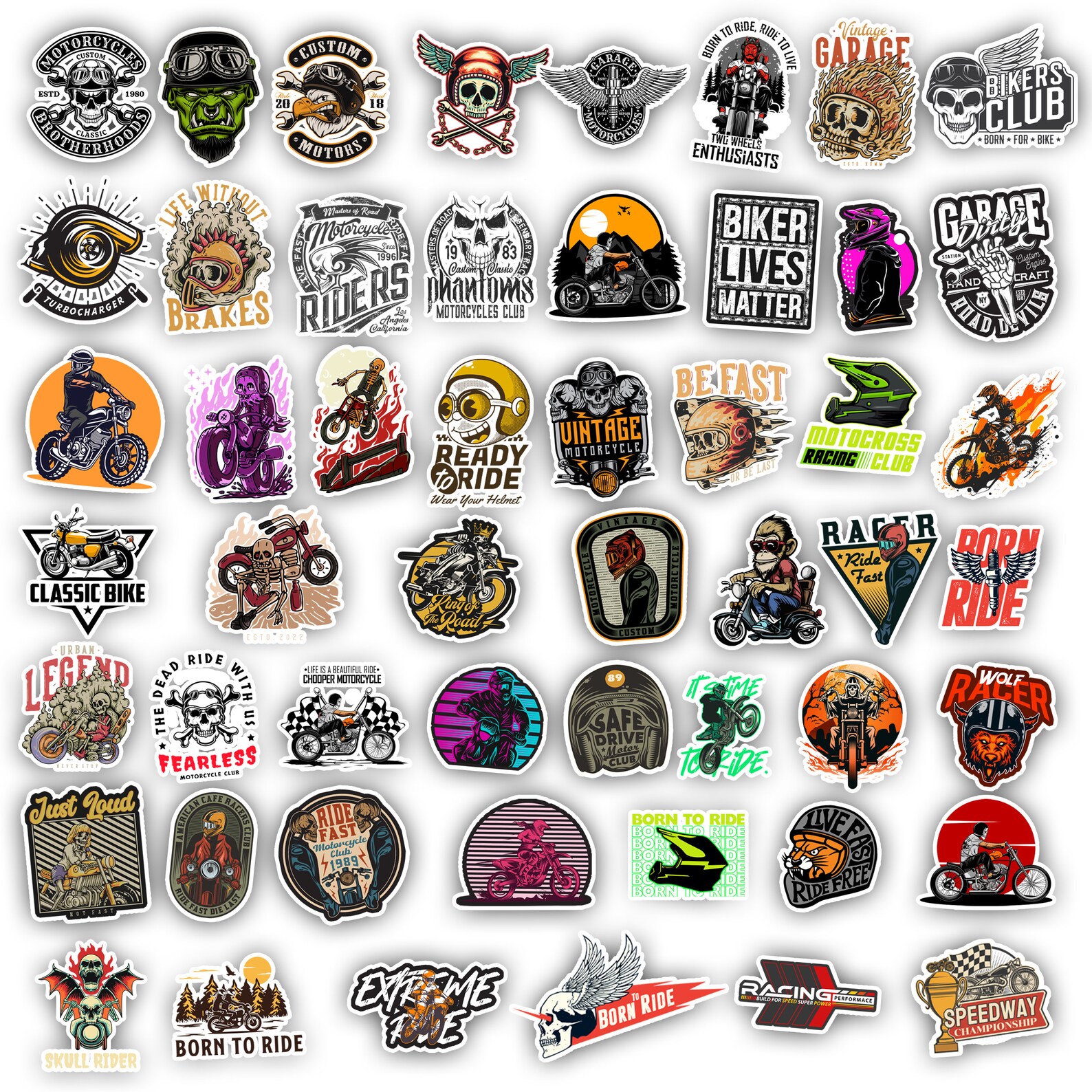 50pc Motorbike Stickers Kids Vinyls Biker Decals | Sticker Bomb | Biker ...
