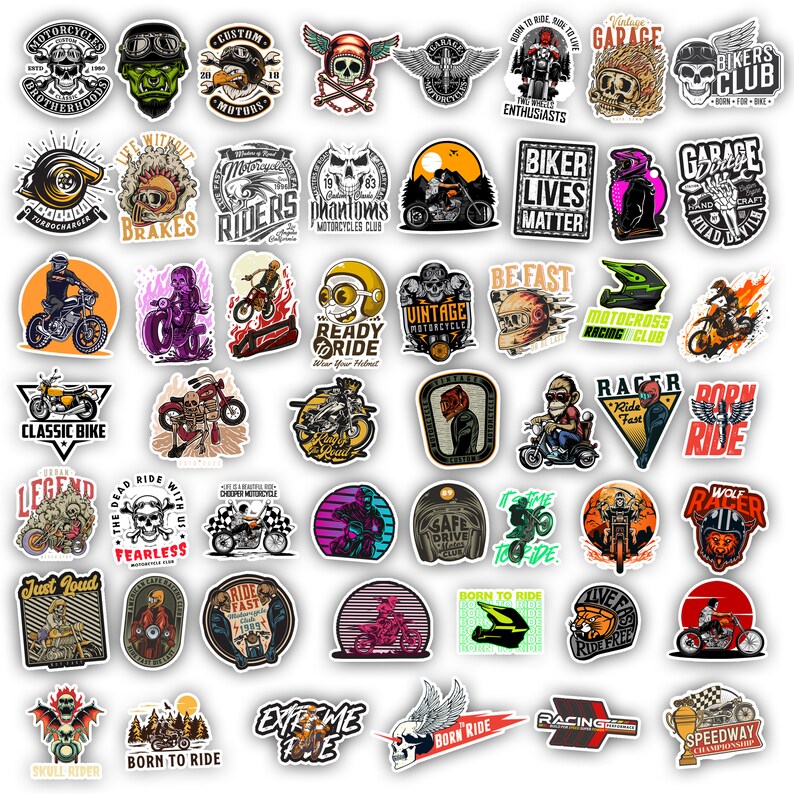 50pc Motorbike Stickers Kids Vinyls Biker Decals | Sticker Bomb | Biker ...