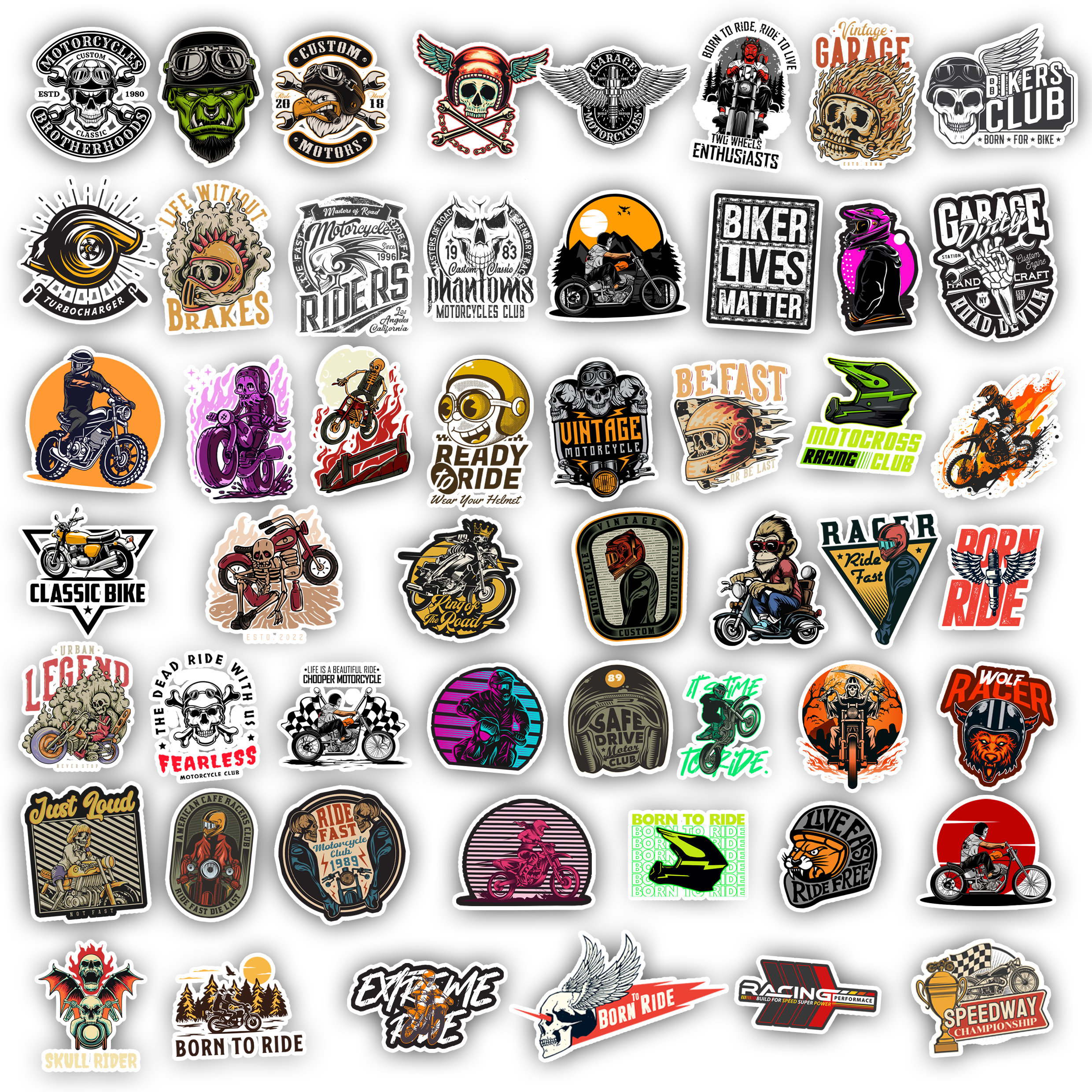 50pc Motorbike Stickers Kids Vinyls Biker Decals | Sticker Bomb | Biker ...