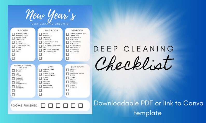 New Year's Deep Cleaning Checklist- PDF or Canva Template - Etsy