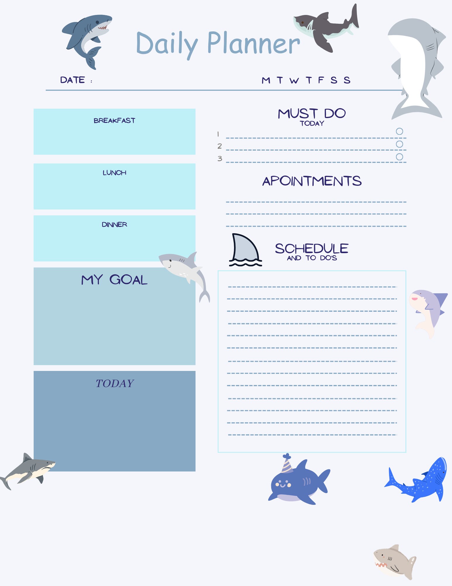 Shark Daily Planner - Etsy