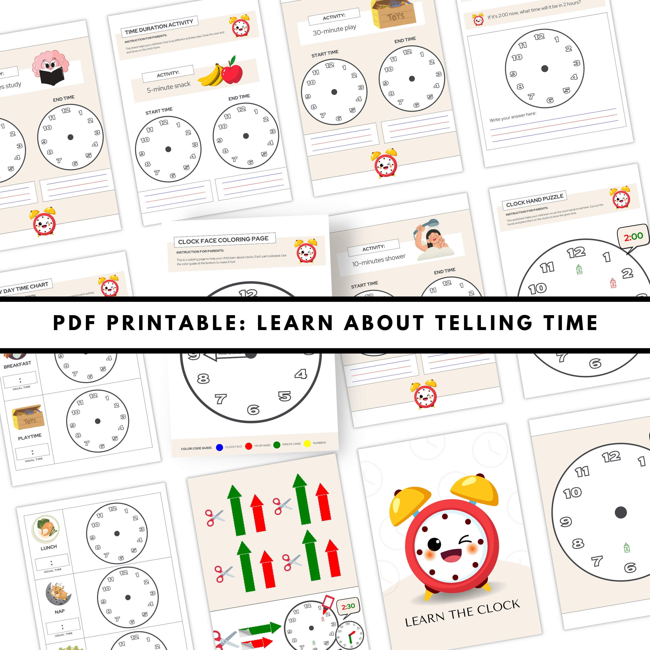 DIGITAL DOWNLOAD, PDF Printable, Kids Printable Worksheet, Time Telling ...