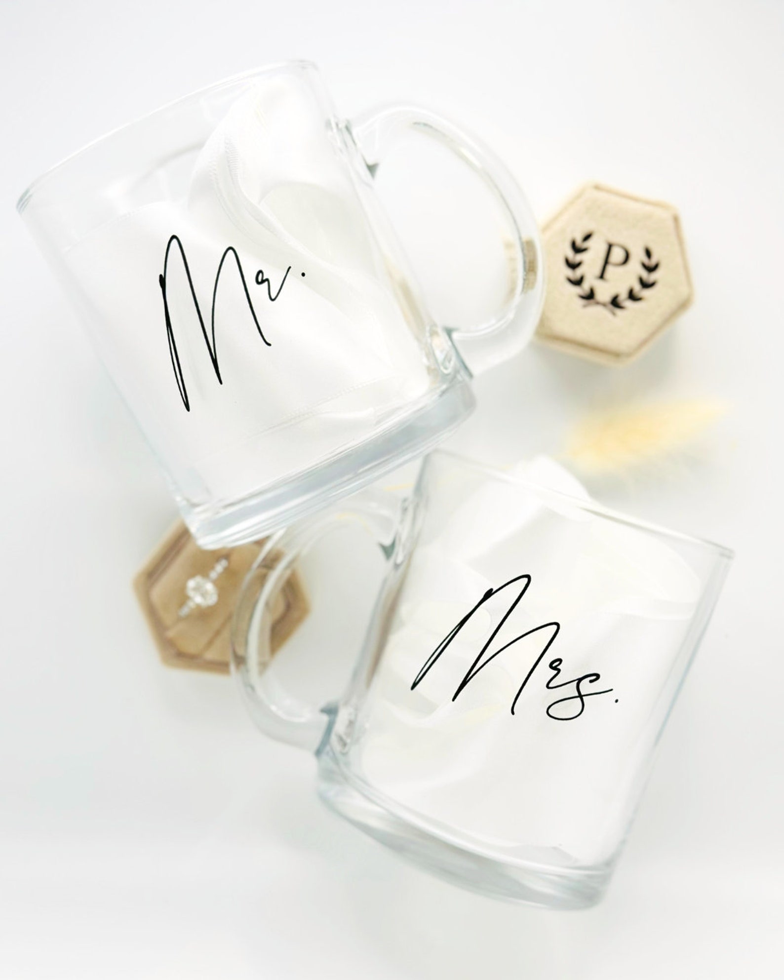 Mr and Mrs Glass Coffee Mug Engagement Gift for Couple Clear Glass ...