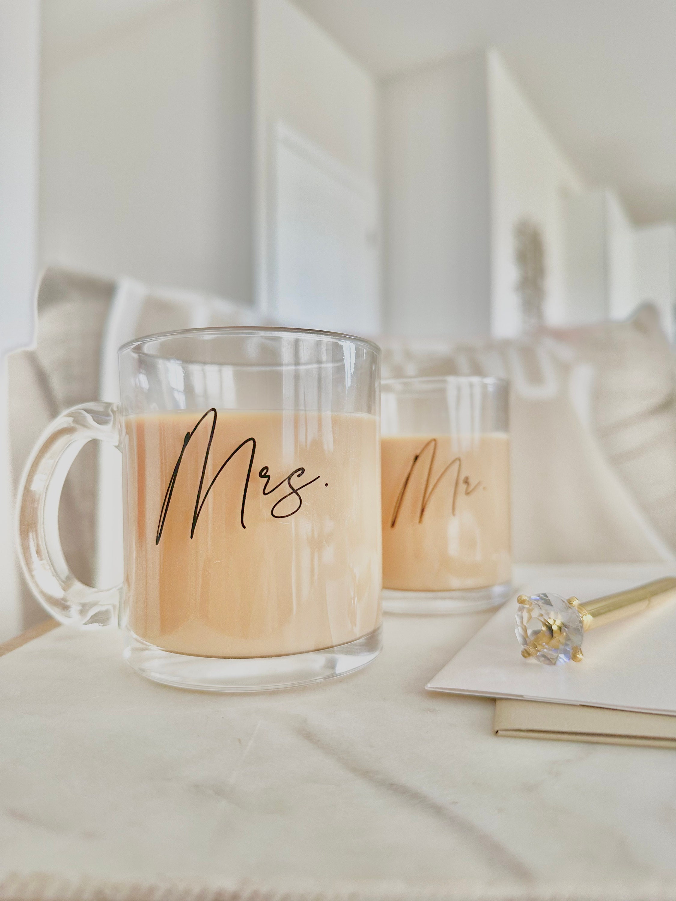 Mr and Mrs Glass Coffee Mug Engagement Gift for Couple Clear Glass ...