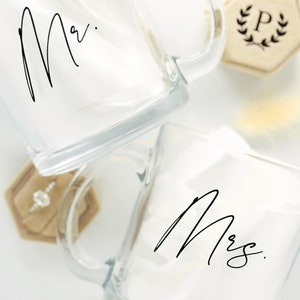 Mr and Mrs Glass Coffee Mug Engagement Gift for Couple Clear Glass Coffee Mug Gift for Her ...