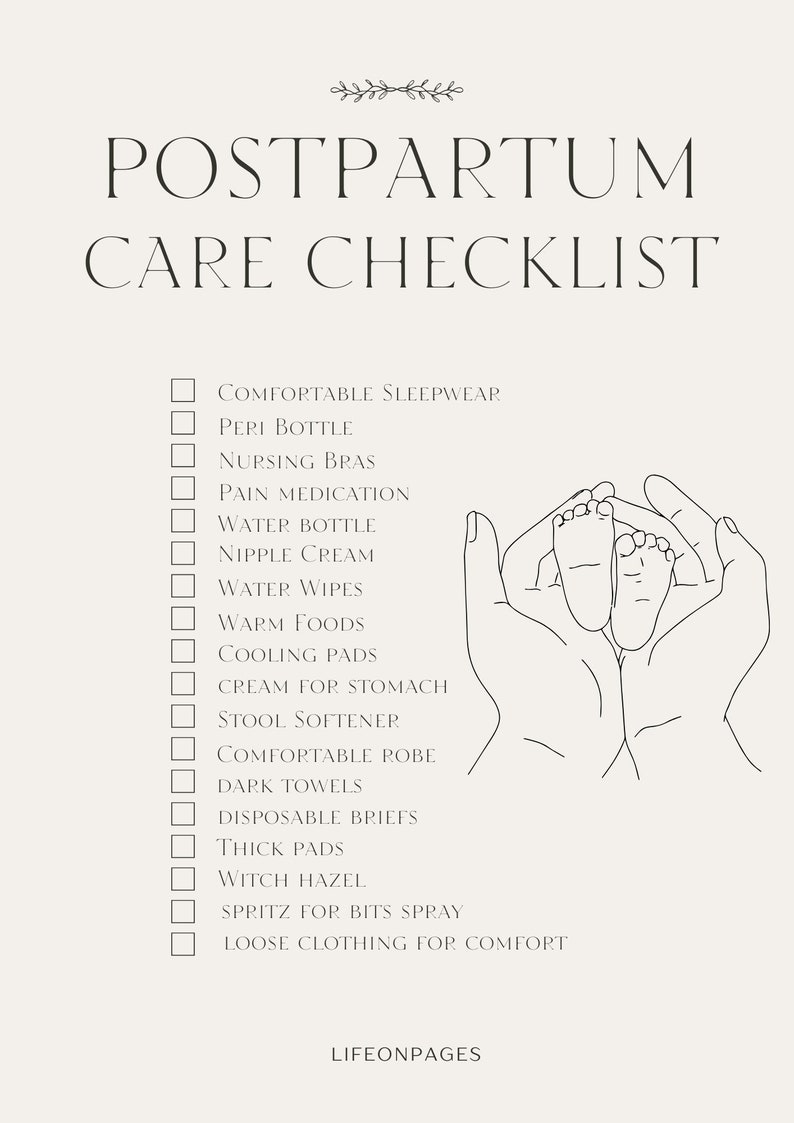Postpartum Care Essentials Checklist Digital Download - Etsy