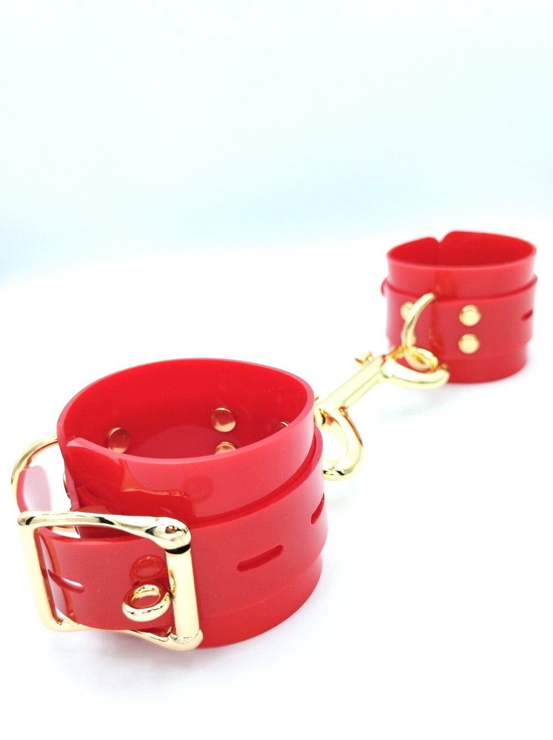 Luxurious Lockable Wrist Cuffs With Double Snap Hook. Shiny PVC Handcuffs, Handmade Wrist Cuffs ...