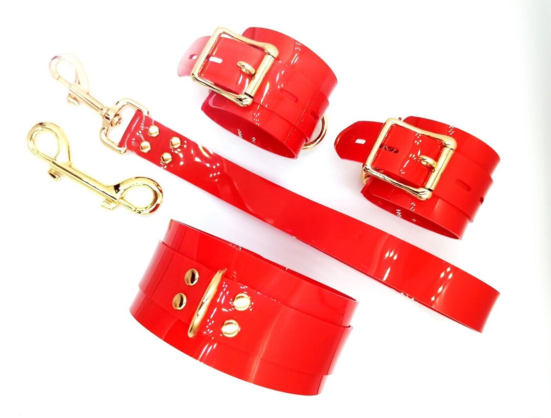 Set of D-ring Collar and Handcuffs With a Snap Hook, Short Leash ...